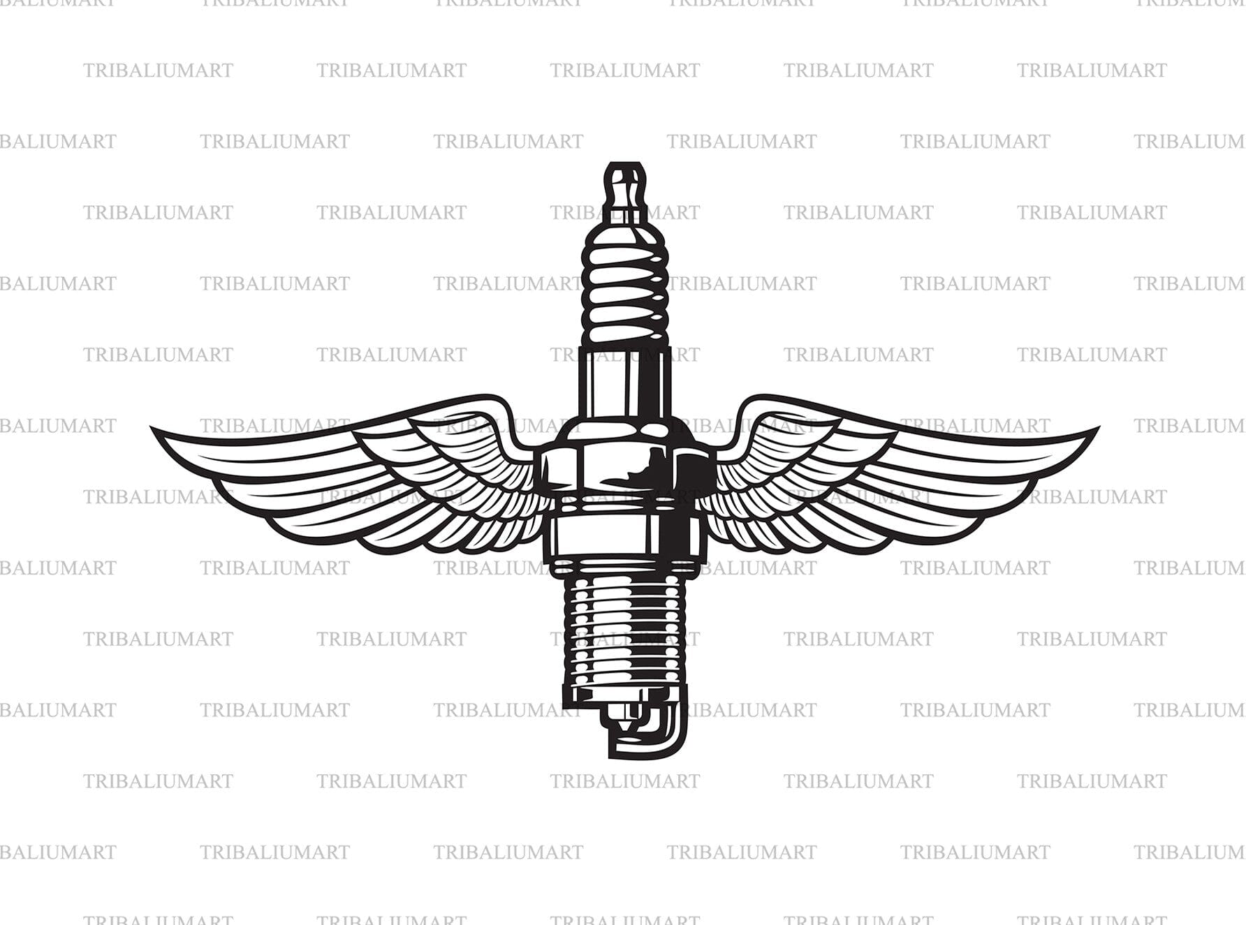 Spark Plug with Wings. Cut files for Cricut. Clip Art silhouette (eps, svg, pdf, png, dxf, jpeg ...