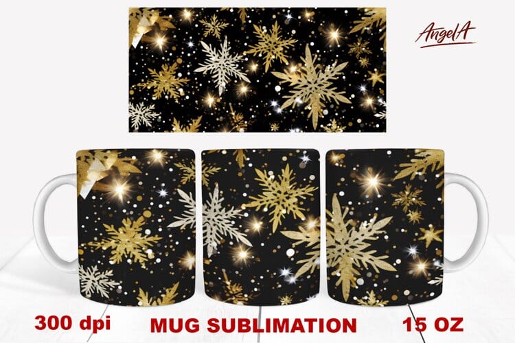 Sparkle Snowflake shiny christmas mug wrap, gold snowflake - So Fontsy