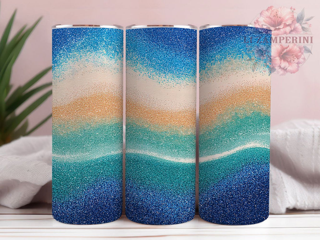 Sparkly Beach Ocean Glitter Tumbler Wrap, Glitter Sand PNG, Blue Ocean ...
