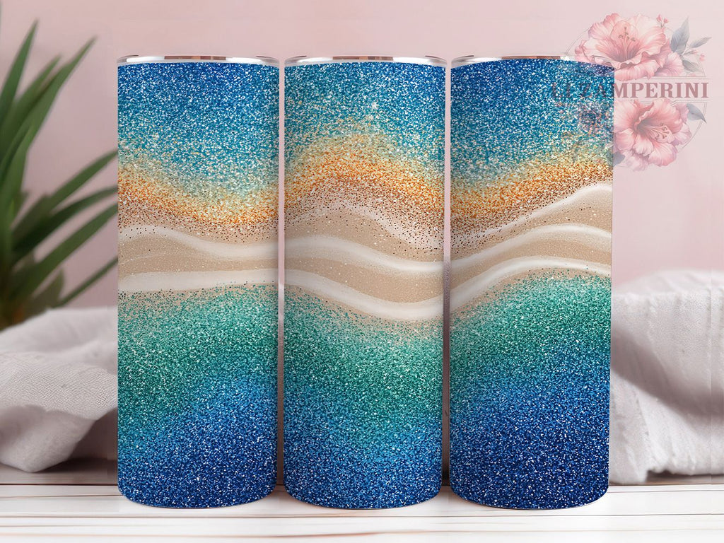 Sparkly Beach Ocean Glitter Tumbler Wrap, Glitter Sand PNG, Blue Ocean ...