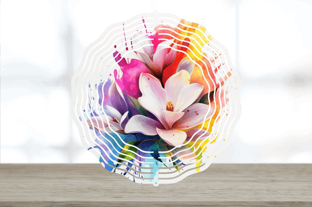 Splat Rainbow Magnolia Flowers Wind Spinner - So Fontsy
