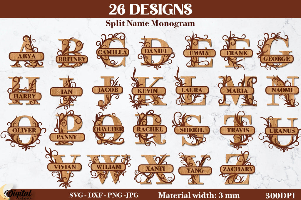Split Name Monogram Bundle Laser Cut. Name Sign Laser Cut - So Fontsy