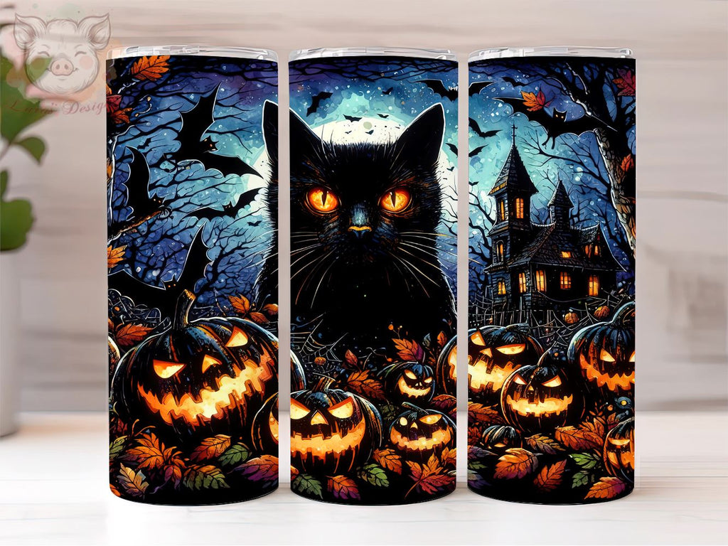 Spooky Black Creepy Cats 20oz Tumbler Png, Straight & Tapered Tumbler ...