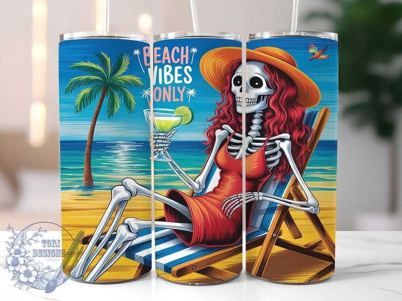 Spooky Gothic Beach Tumbler, Skeleton Summer Gift, Dark Beach Design ...