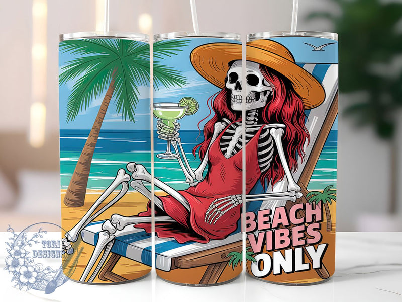Spooky Gothic Beach Tumbler, Skeleton Summer Gift, Dark Beach Design ...
