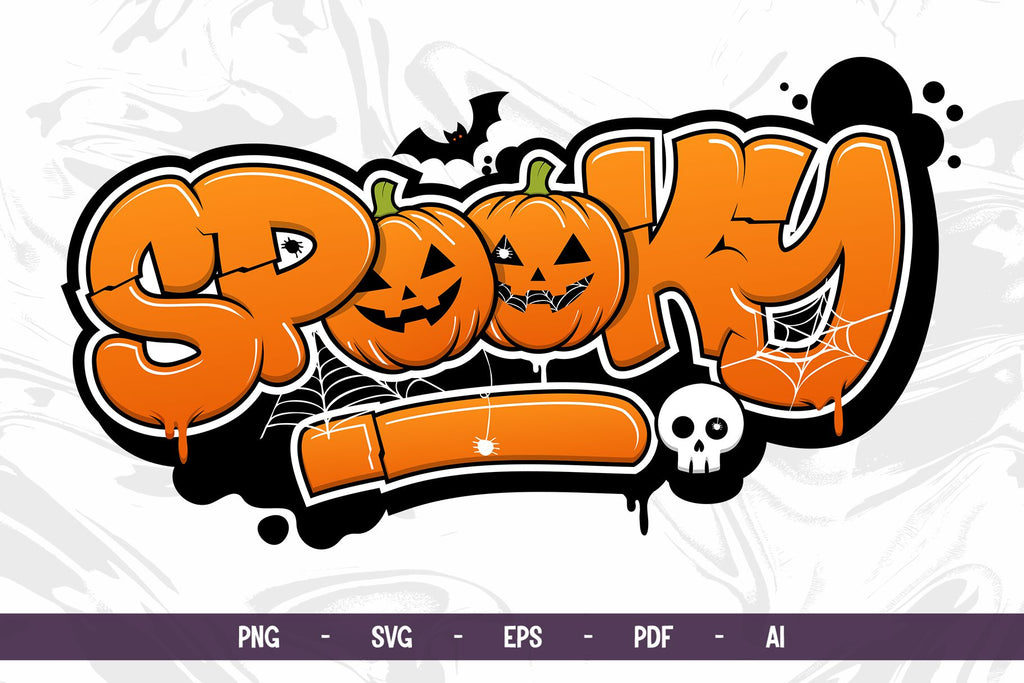 Spooky Graffiti Halloween Lettering – Pumpkin & Skull Vector PNG - So ...