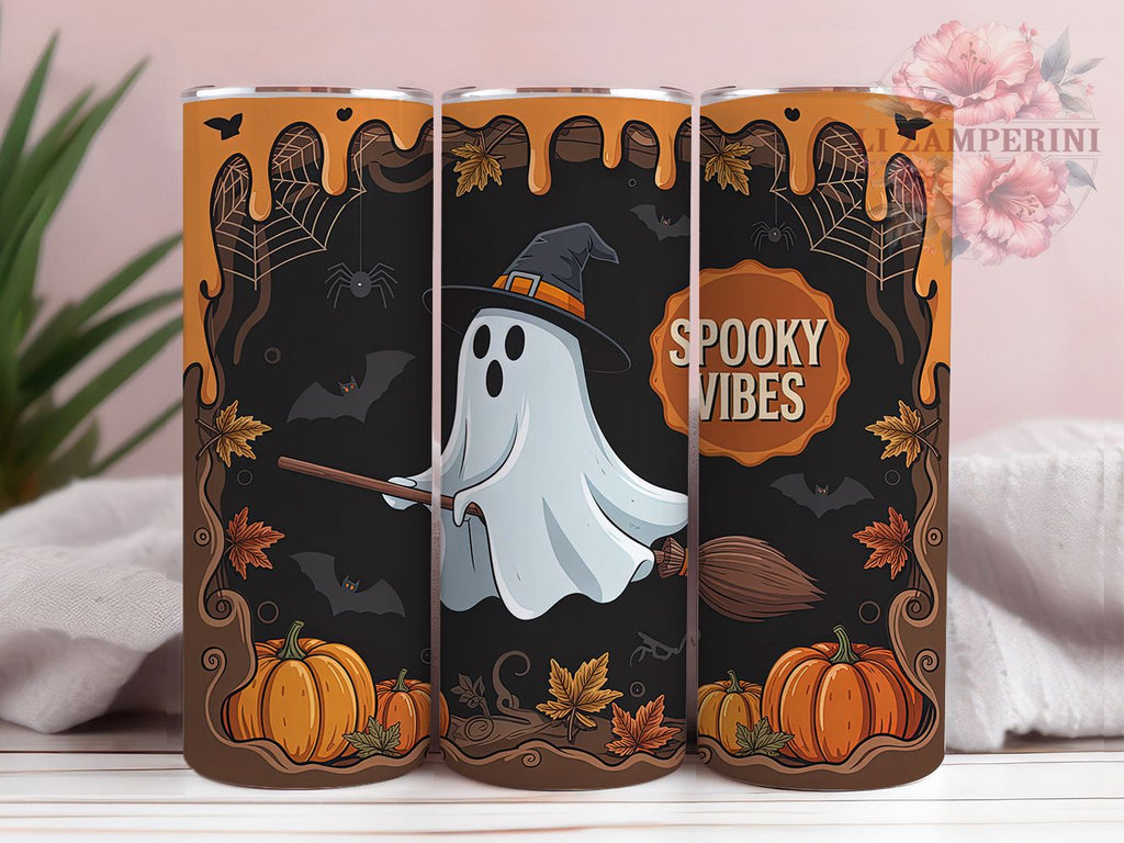 Spooky Vibes Cute Ghost Halloween Tumbler, Cute Ghost Wrap, Halloween ...