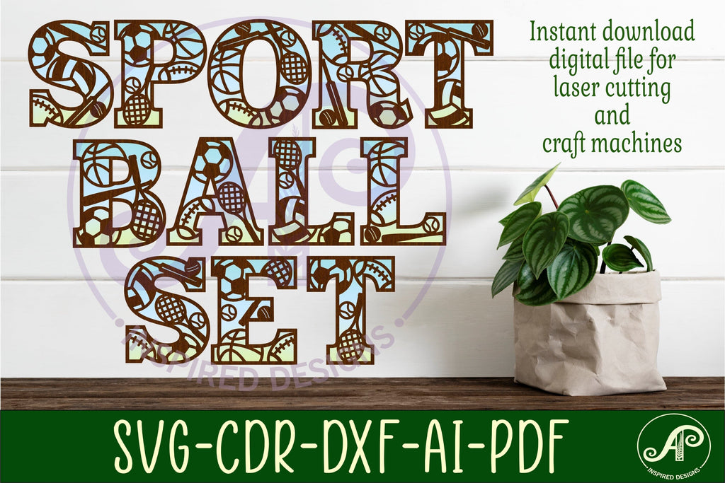 Sports ball alphabet set. 2 layer letters. 66 letters - So Fontsy