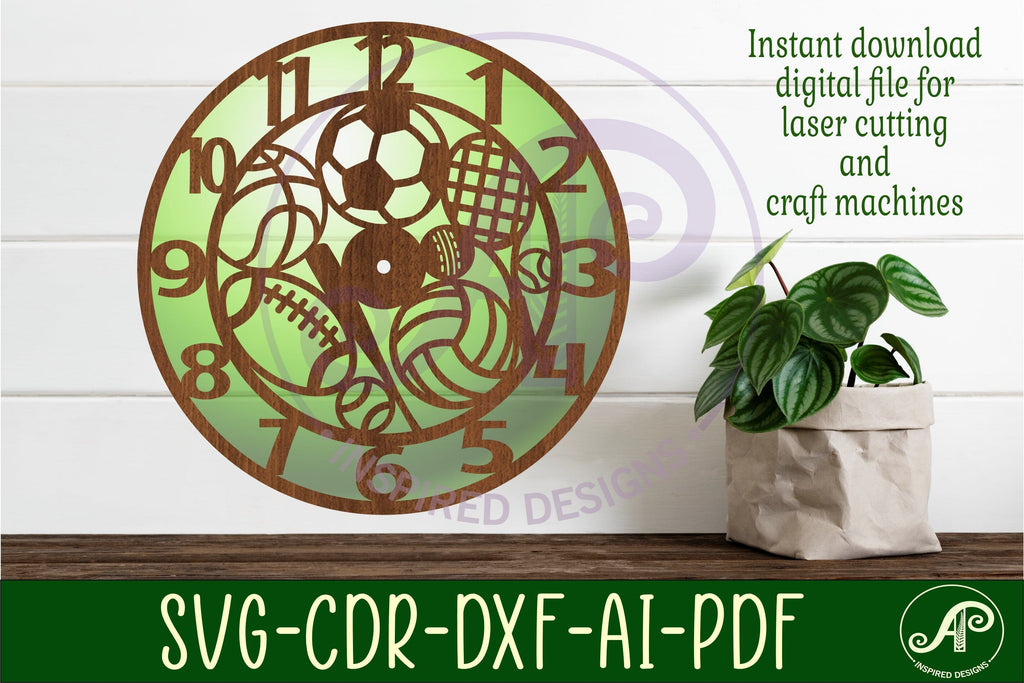 Sports ball wall clock laser cut files, SVG file. vector - So Fontsy