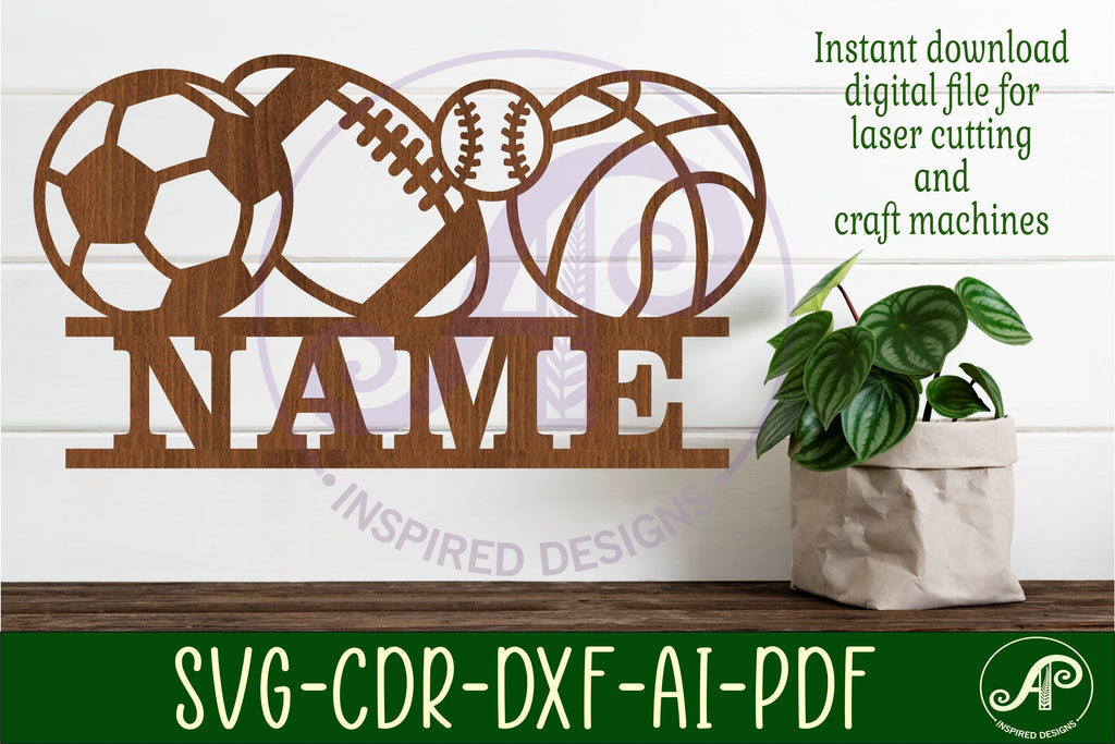 Sports balls Name sign SVG laser cut template - So Fontsy