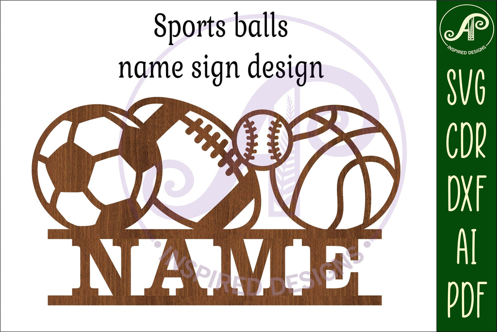 Sports balls Name sign SVG laser cut template - So Fontsy