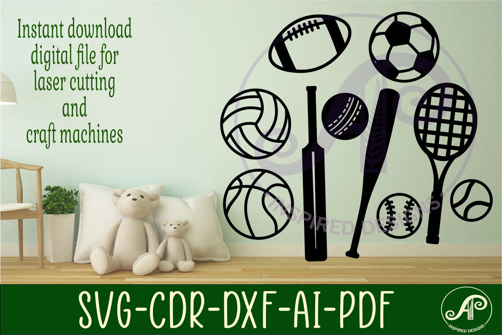 Sports balls Silhouette laser cut shapes SVG - So Fontsy