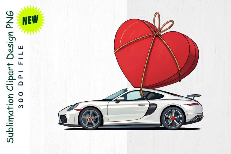 Sports Car with Giant Heart Sublimation Clipart - So Fontsy