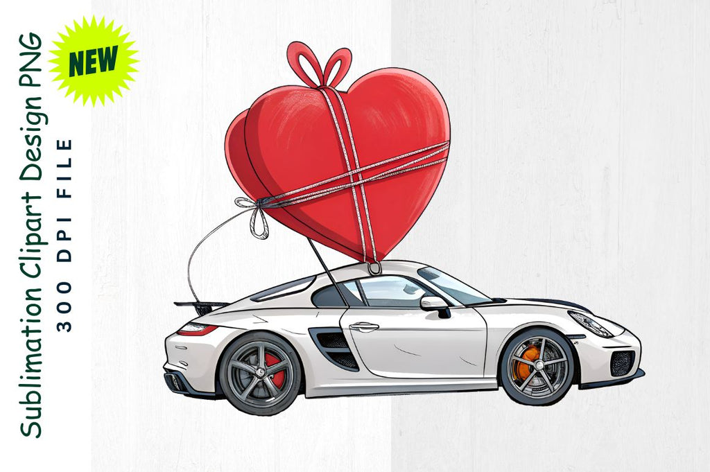 Sports Car with Giant Heart Sublimation Clipart - So Fontsy