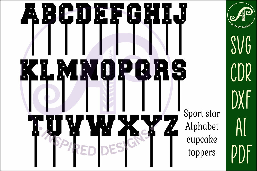 Sports stars alphabet letter cupcake toppers, 26 designs SVG - So Fontsy