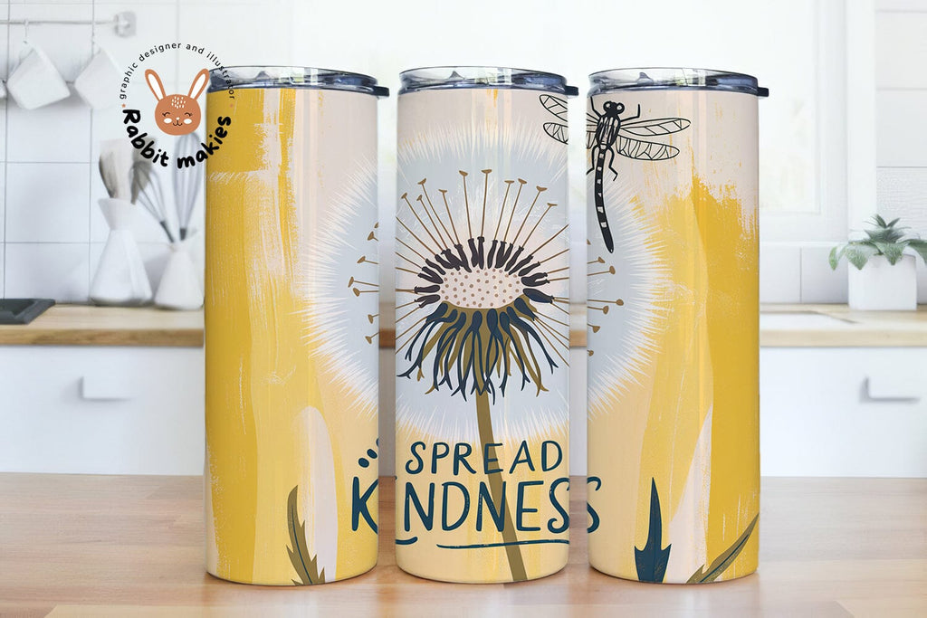 Spread Kindness Dandelion Inspirational 20oz Skinny Tumbler Sublimation ...