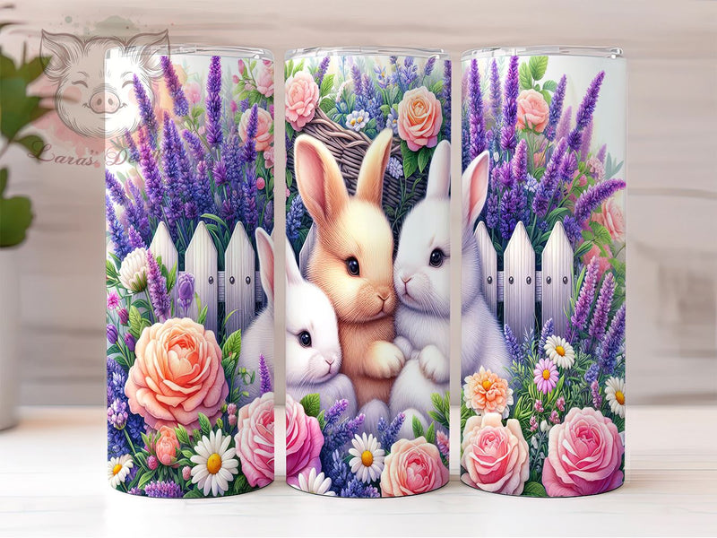 Spring Floral Rabbits 20 oz Skinny Tumbler Sublimation Design, Straight ...