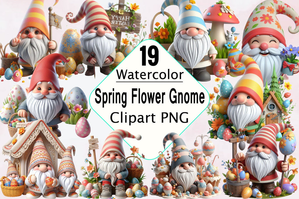 Spring Flower Gnome Clipart PNG Bundle - So Fontsy