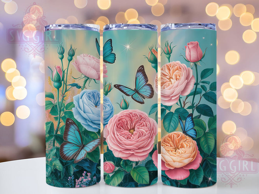Spring Roses Butterfly Tumbler, Spring Butterfly Tumbler, Floral 20oz ...