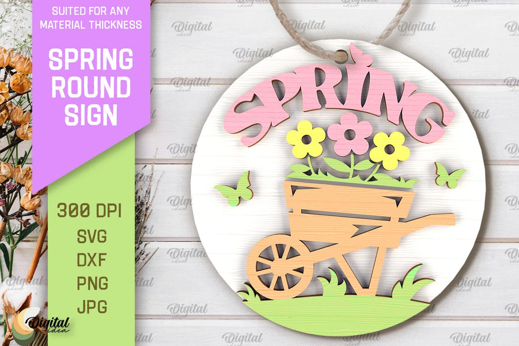 Spring Round Sign Laser Cut. Welcome Spring Sign SVG - So Fontsy