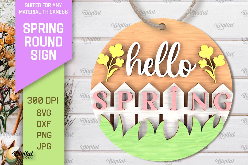 Spring Round Signs Laser Cut Bundle. Welcome Spring Signs SVG - So Fontsy