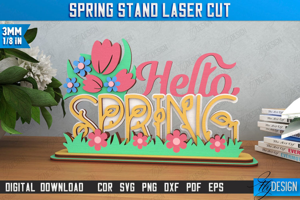 Spring Stand Laser Cut | Wooden Desktop Sign | Floral Design | Home ...