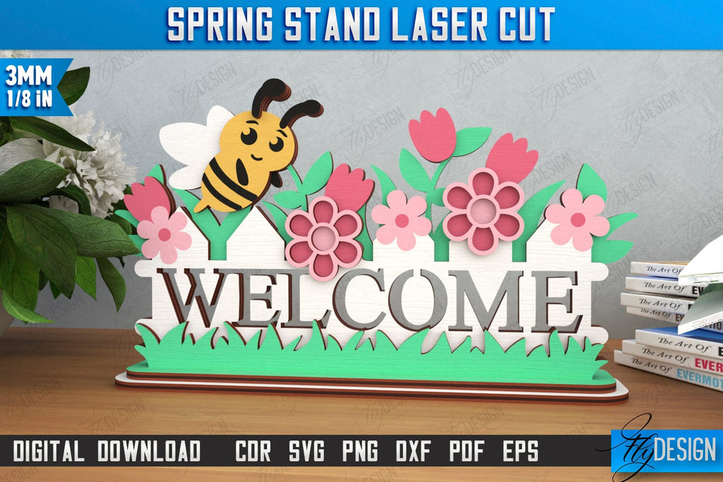 Spring Stand Laser Cut | Wooden Desktop Sign | Floral Design | Home ...