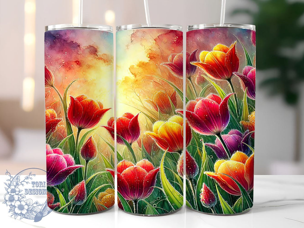 Spring Tulip Floral 20oz Tumbler Wrap, Tulip Tumbler, Spring Floral Cup ...