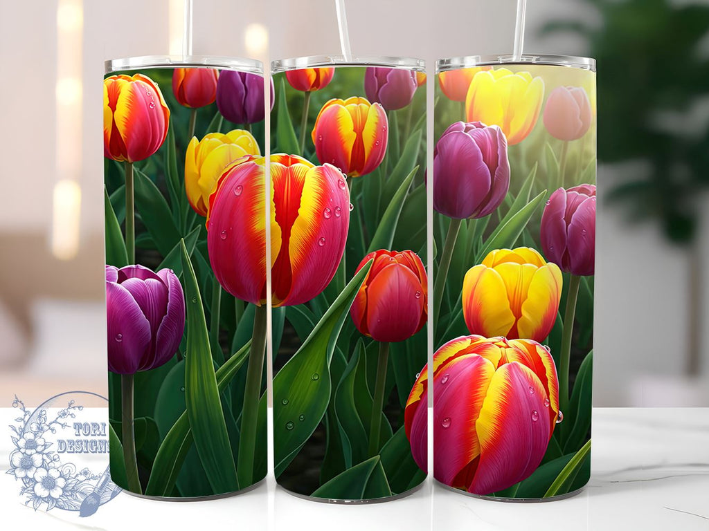 Spring Tulip Floral 20oz Tumbler Wrap, Tulip Tumbler, Spring Floral Cup ...