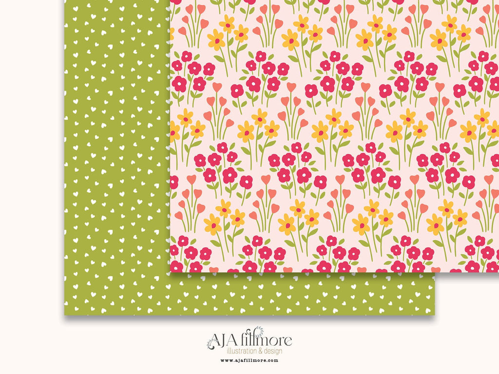 Springtime Whimsy - Butterfly & Floral Digital Scrapbook Paper - So Fontsy