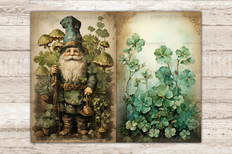 St. Patricks Day Gnomes Junk Journal Pages | Irish Printable - So Fontsy