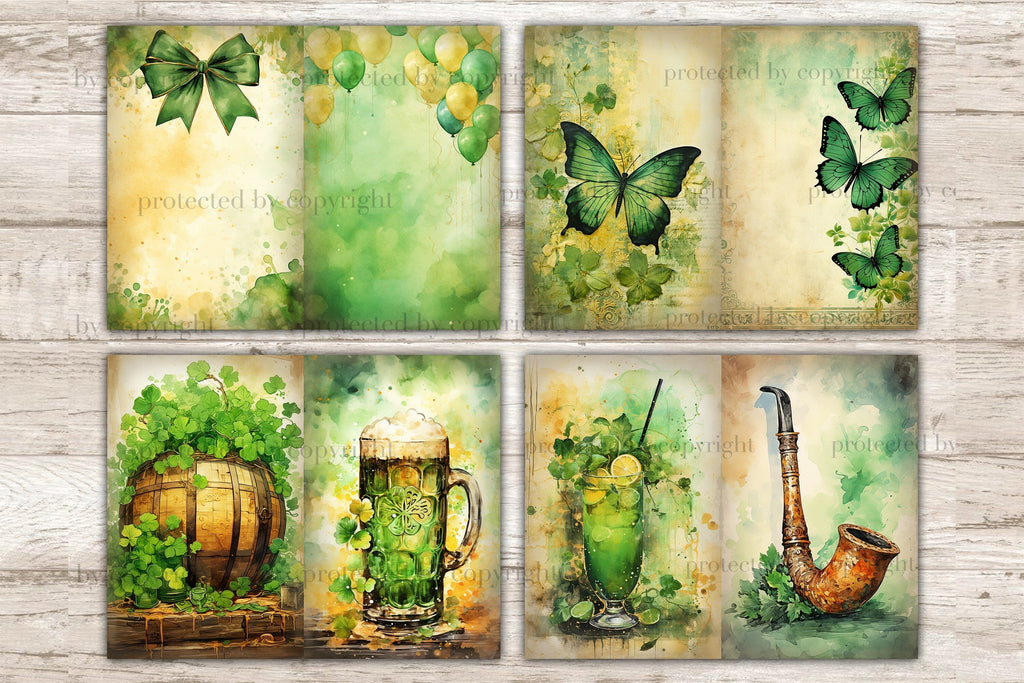 St Patricks Day Junk Journal Pages | Green Printable Journal - So Fontsy