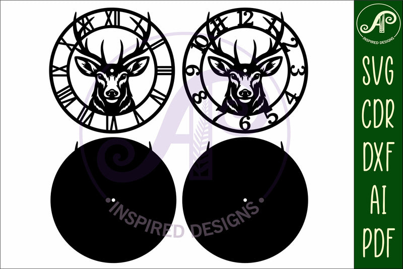 stag deer face clock wall clock laser cut files - So Fontsy