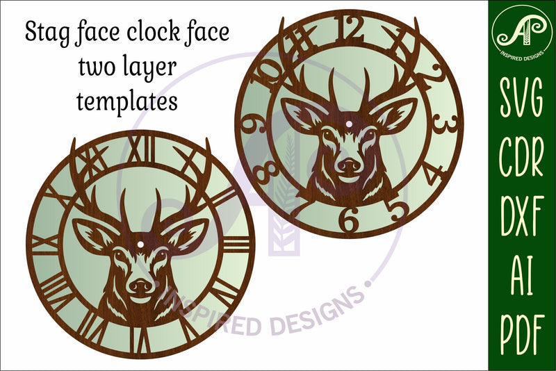 stag deer face clock wall clock laser cut files - So Fontsy