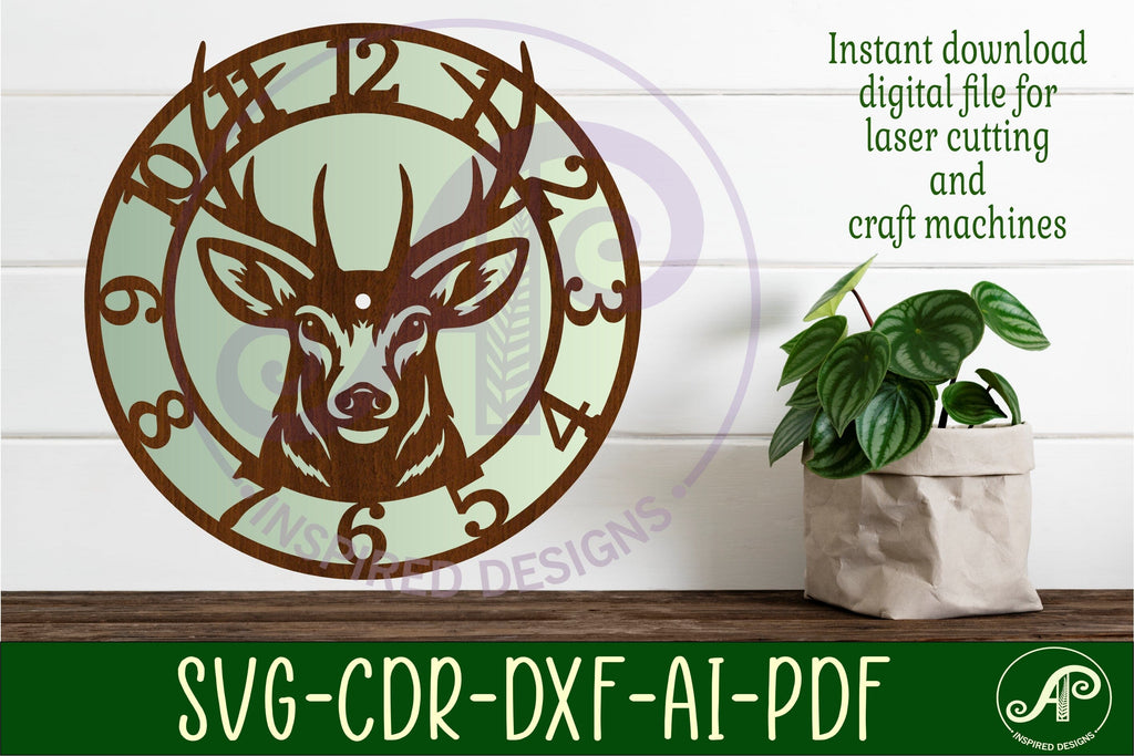 stag deer face clock wall clock laser cut files - So Fontsy