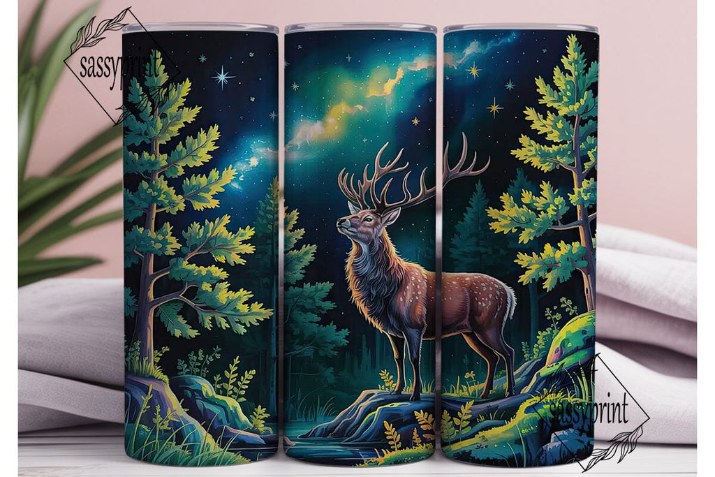 Stag Forest Night Sky Tumbler Wrap PNG - So Fontsy