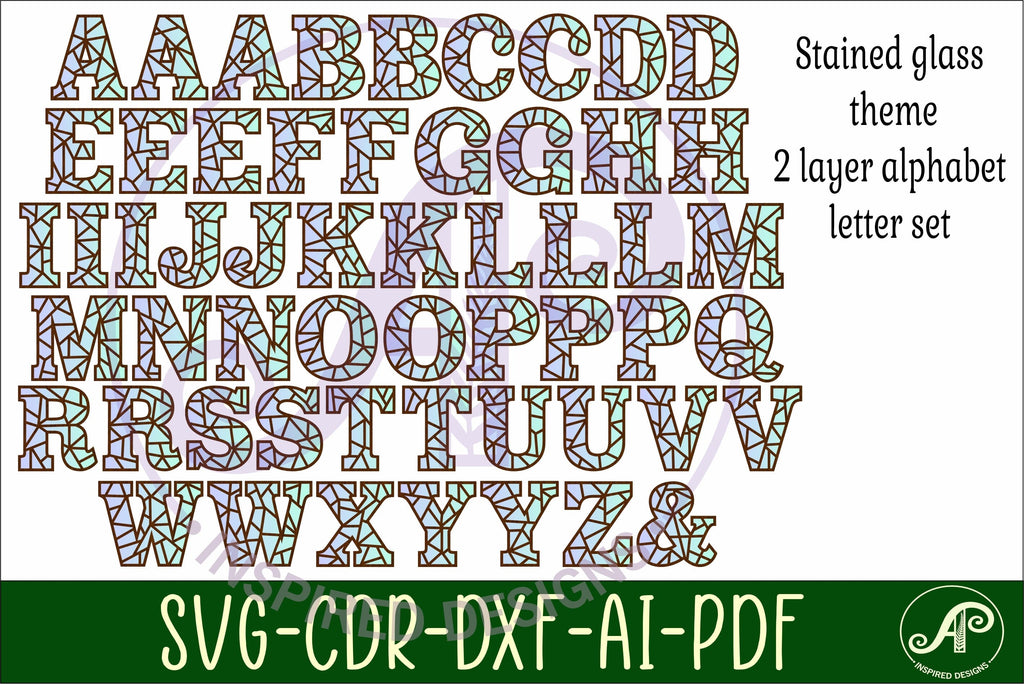 Stained glass alphabet set. 2 layer letters. 54 letters - So Fontsy