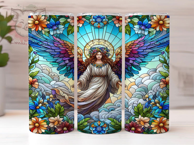 Stained Glass Angel Tumbler Wrap, Angel Tumbler Wrap, Glass Art Tumbler ...