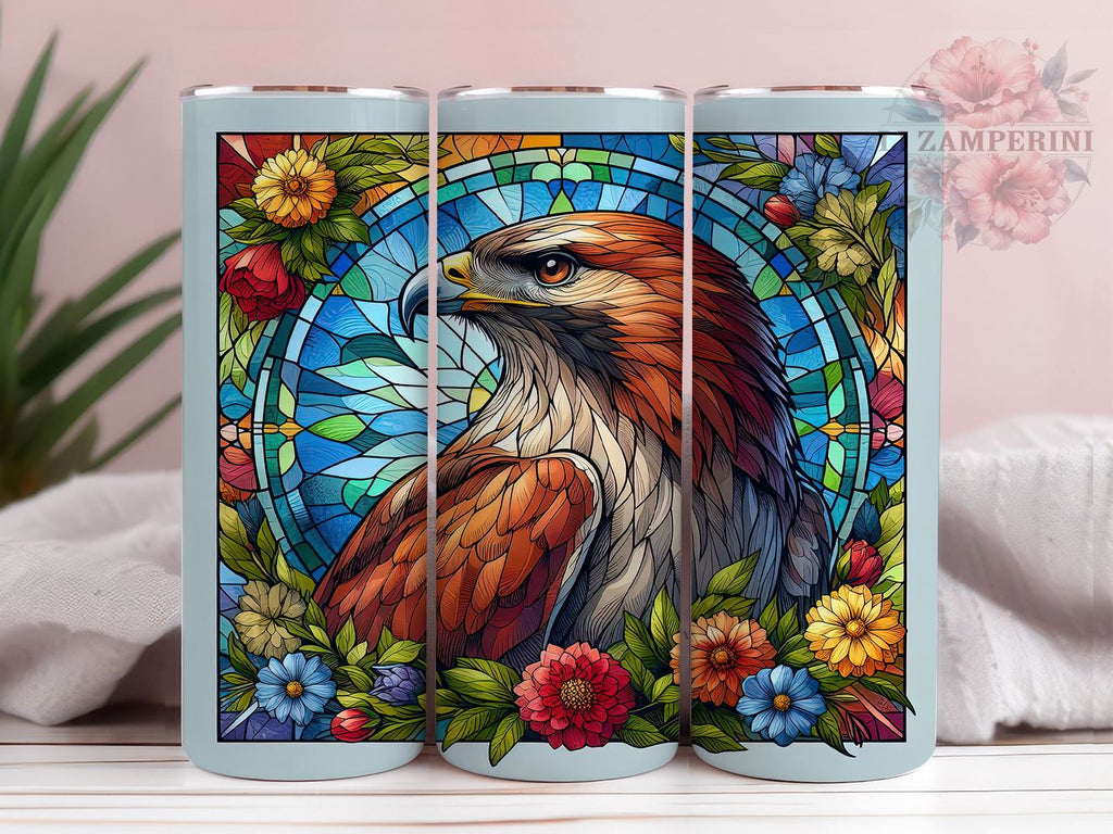 Stained Glass Hawk Colorful 20oz Tumbler Wrap PNG, Glass Hawk Tumbler ...