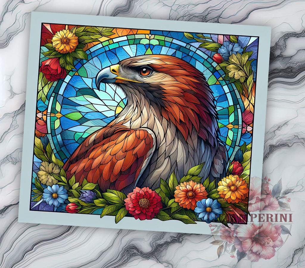Stained Glass Hawk Colorful 20oz Tumbler Wrap PNG, Glass Hawk Tumbler ...