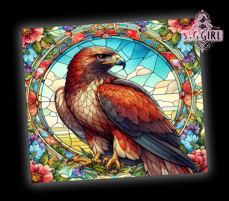 Stained Glass Hawk Colorful 20oz Tumbler Wrap Sublimation Design ...