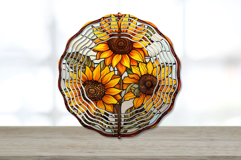 Stained Glass Rust Sunflower Flowers Wind Spinner Bundle - So Fontsy