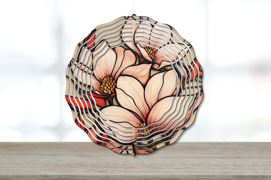 Stained Glass Wood Burned Magnolia Flowers Wind Spinner Bundle - So Fontsy