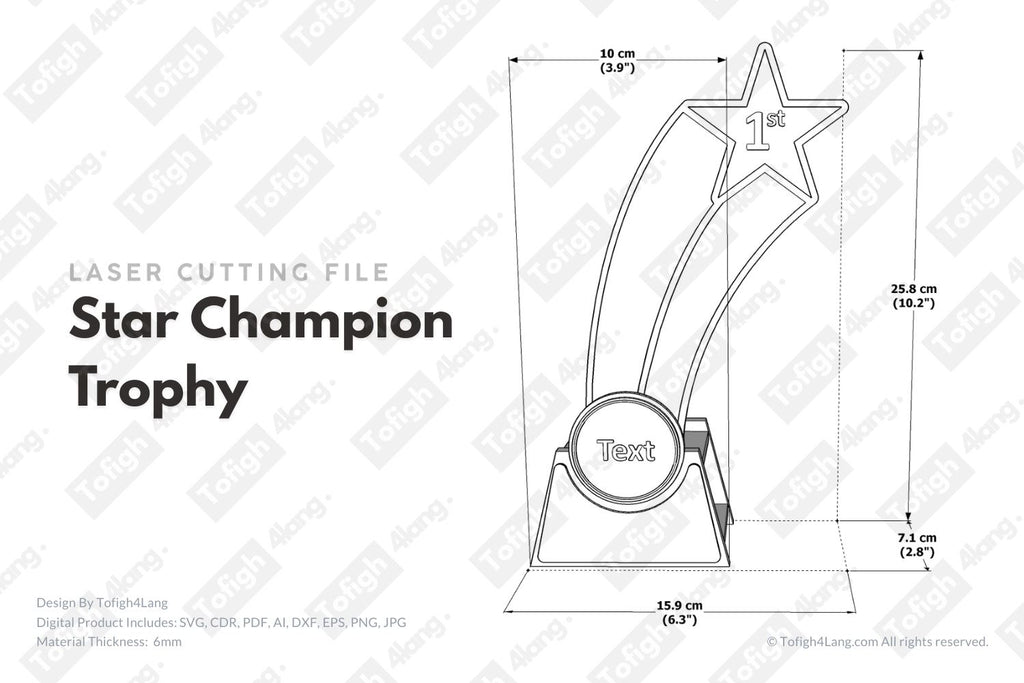 Star Champion Trophy Laser Cut File | Laser cutting file - So Fontsy