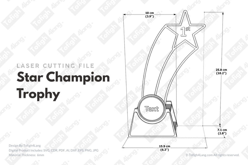 Star Champion Trophy Laser Cut File | Laser cutting file - So Fontsy