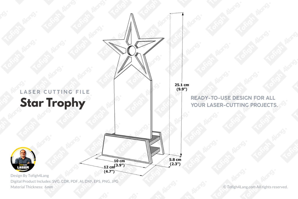 Star Trophy Laser Cut Design | Elegant Award for 6mm Materials | Laser ...
