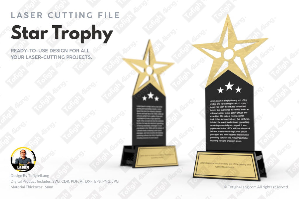 Star Trophy Laser Cut Design | Elegant Award for 6mm Materials | Laser ...