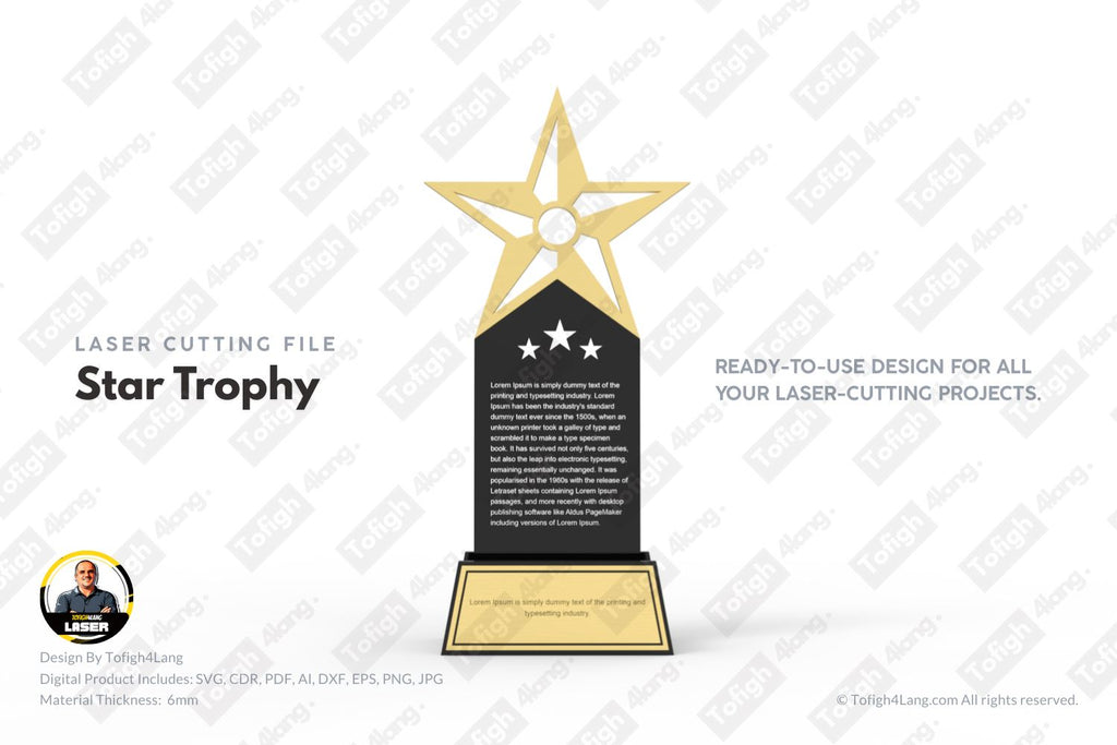 Star Trophy Laser Cut Design | Elegant Award for 6mm Materials | Laser ...