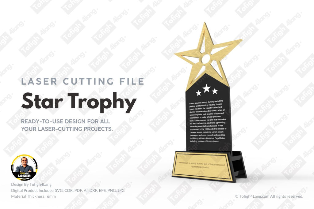 Star Trophy Laser Cut Design | Elegant Award for 6mm Materials | Laser ...