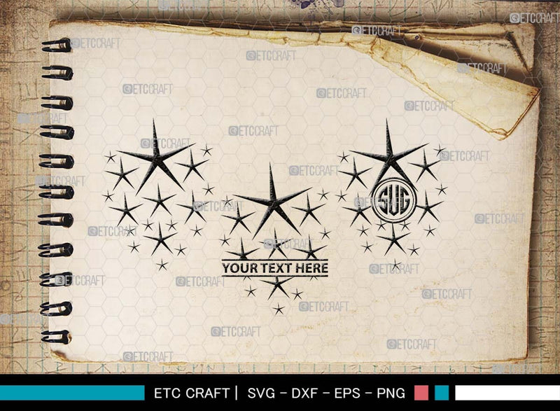 Stars Monogram, Stars Silhouette, Stars SVG, Glowing Stars Svg ...